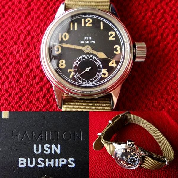 ハミルトン HAMILTON 海軍 USN BUSHIPS 米国海軍艦艇局 ビンテージ ミリタリー手巻軍用時計 ウォッチ 黒文字盤 アメリカ ...
