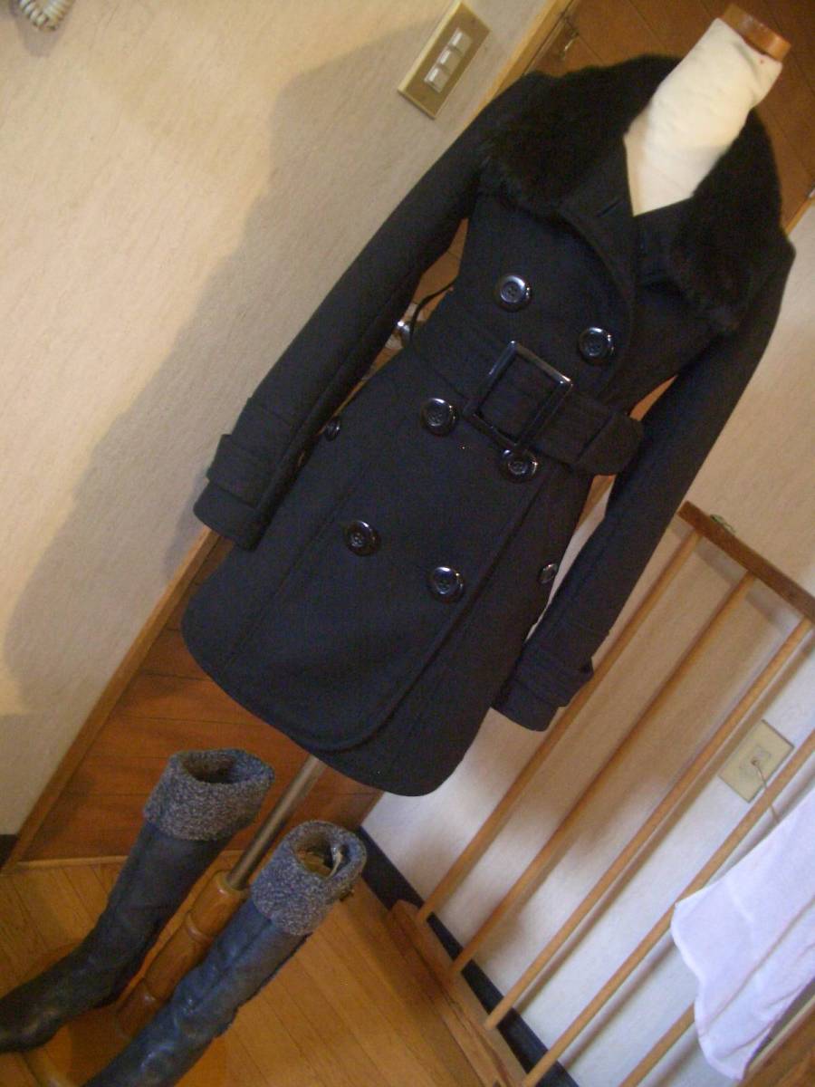 Spiral Girlスパイラルガール 黒ウールフラノ スタンドカラーベルト付美シルエットコート S(Sサイズ)｜売買されたオークション情報、yahooの商品情報をアーカイブ公開 ...