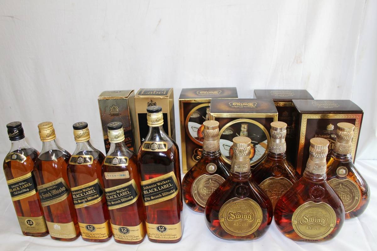 1 2n酒036 古酒 未開栓 10本 Johnnie Walker ジョニーウォーカー Swing スイング BLACK LABEL ブラック 12年 スコッチ ウイスキー750ml ...