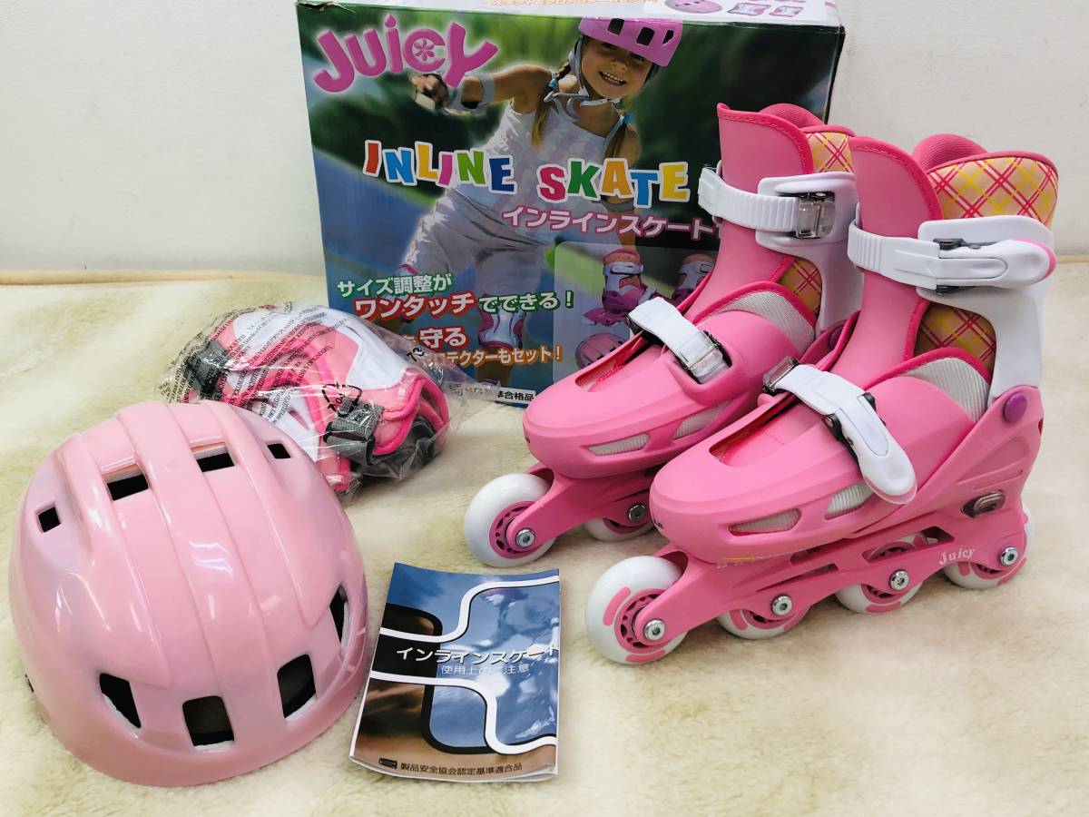 超 JuicY ジューシー インラインスケートセット ピンク 20 23㎝ プロテクター ヘルメット付き(20.0cm～)｜売買された ...