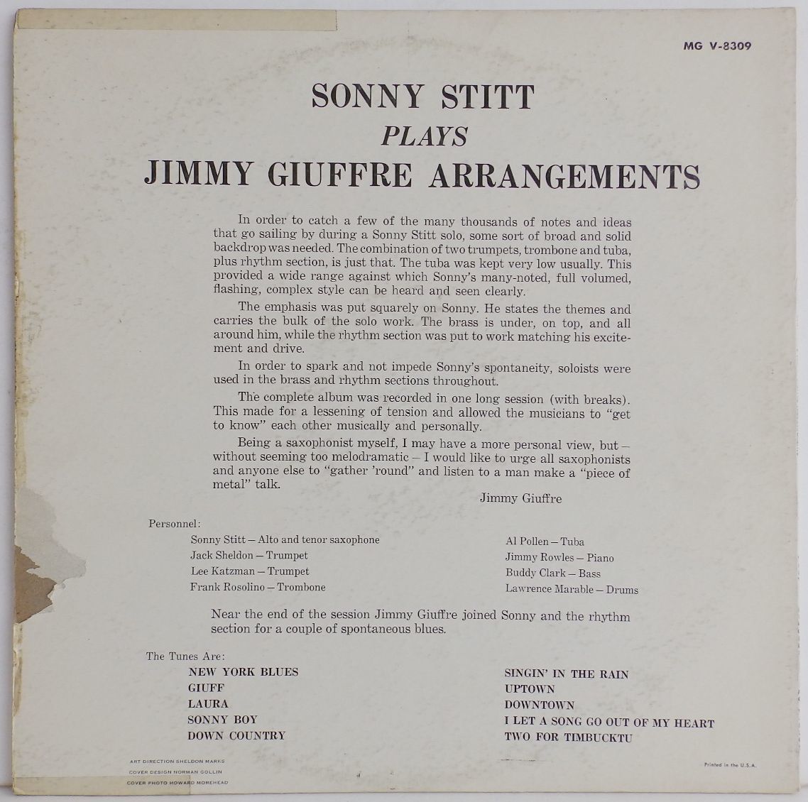 MONO 完全 オリジナル 極太 トランペット 両面 深溝 SONNY STITT Plays jimmy giuffre US盤 JACK ...