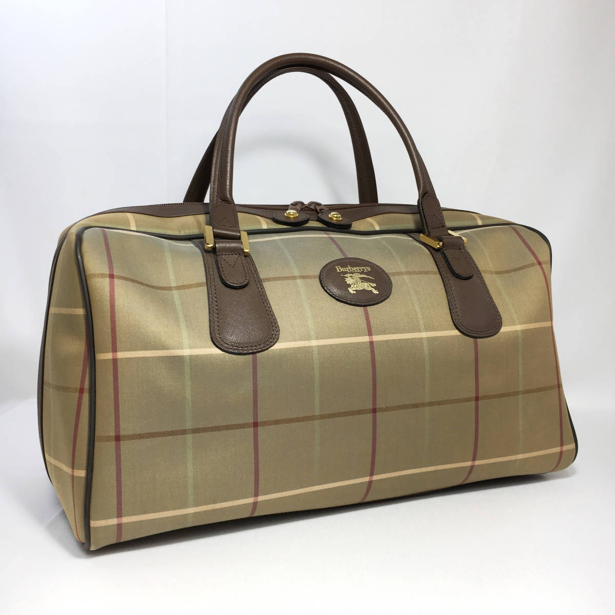 バーバリー ボストンバッグ メガチェック カーキ×ブラウン キャンバス×合成皮革 Burberrys(ボストンバッグ)｜売買されたオークション情報、yahooの商品情報をアーカイブ公開 ...