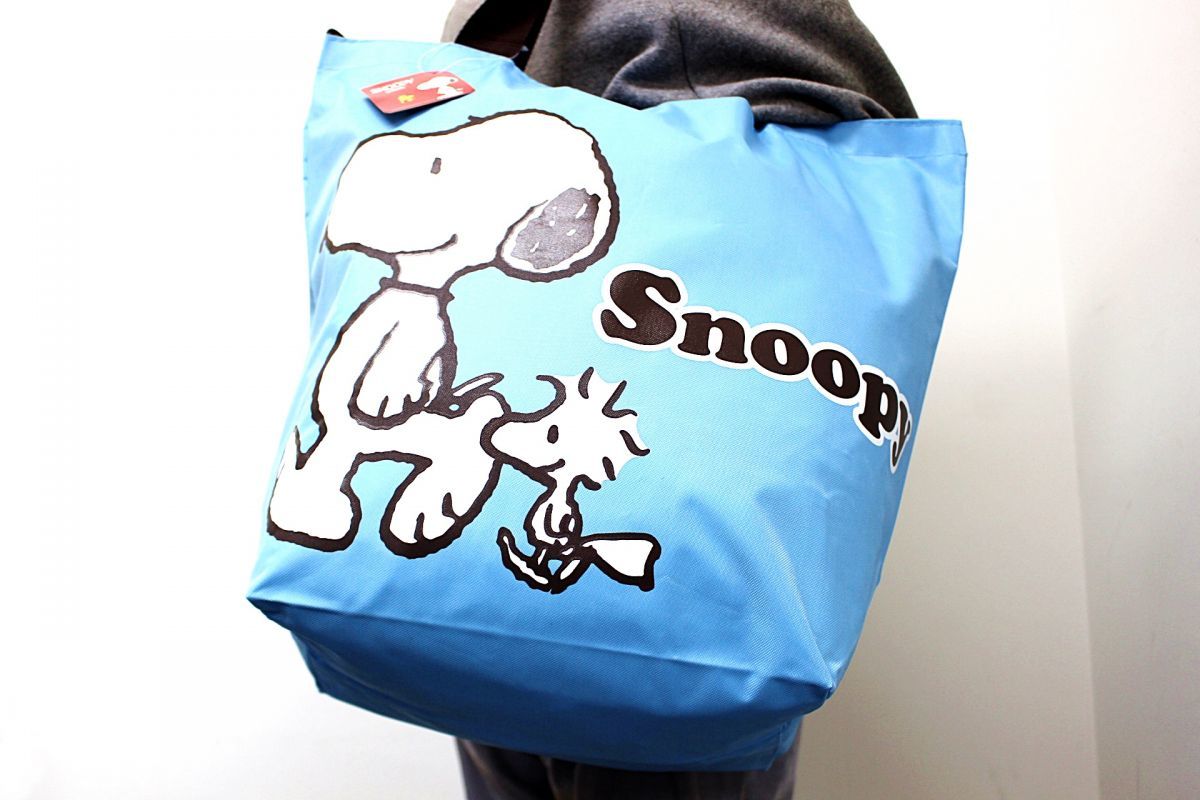 スヌーピー ピーナッツ SNOOPY PEANUTS 男女兼用 大きめ マチあり キャラクター トートバッグ 青 D2056 一 六 QWER ...