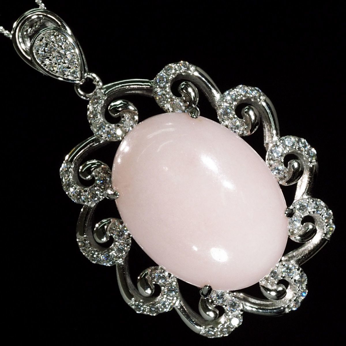 DIAMOND/PINK OPAL 天然の輝き ダイヤモンド ピンク オパール ネックレス PT プラチナ 刻印有 税抜き 8万 SIL180 ...