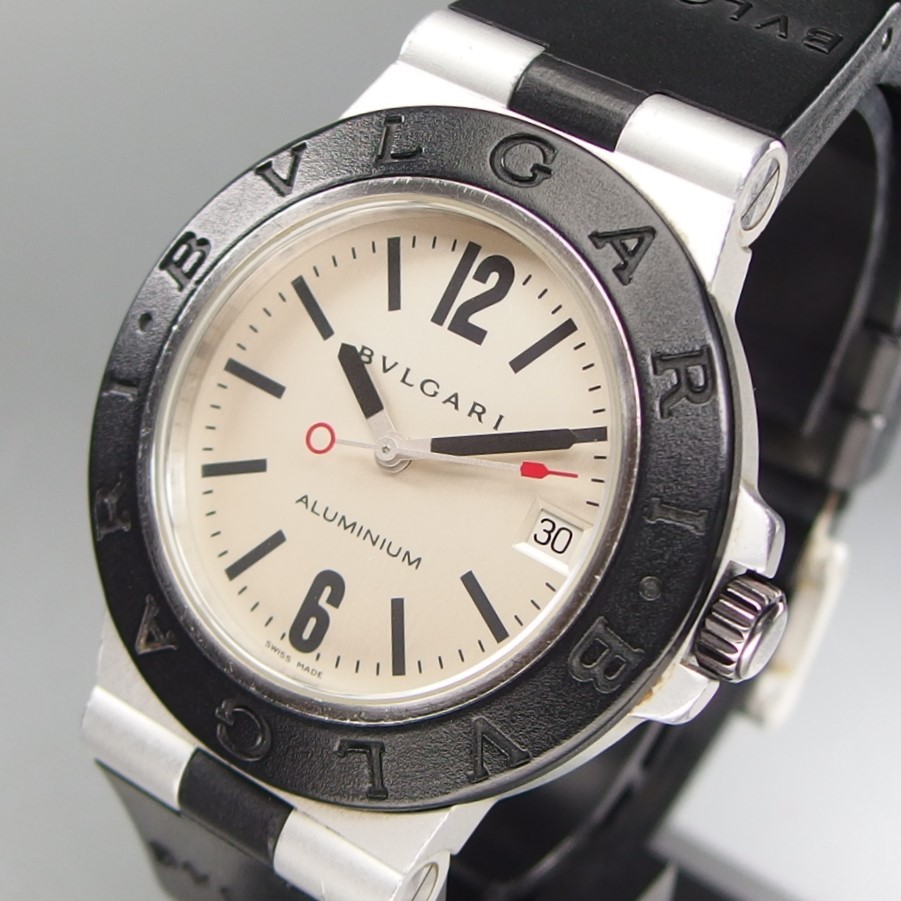 BVLGARI ブルガリ ALMINIUM アルミニウム Ref.AL 38 A アルミxラバー 自動巻き アルミxラバー デイト メンズ 腕 ...