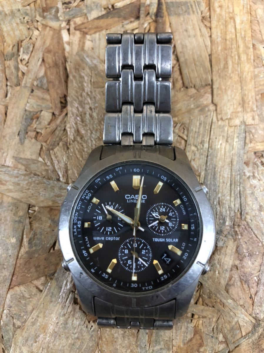 0508-32 CASIO カシオ LINEAGE リニエージ タフソーラー 4349 LIW-600 クロノグラフ 電波ソーラー メンズ 腕 ...