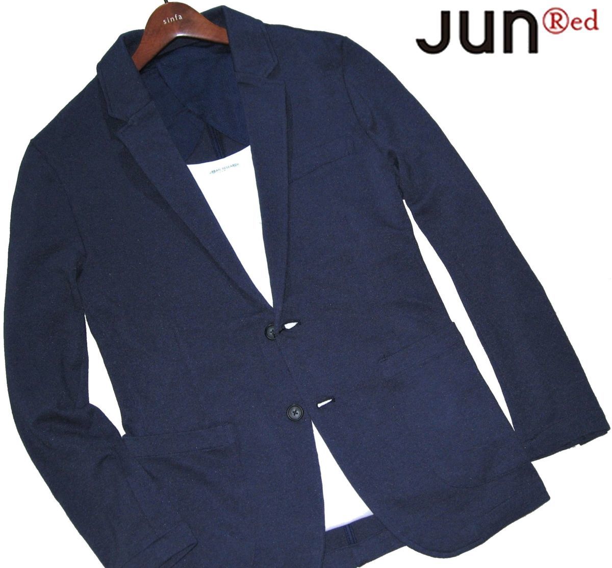 LL ジュン JUN Red 春夏 冷感ICE & 吸水速乾DRY 鹿の子 2ボタン テーラードジャケット ネイビー 紺 メンズ XL アイス ...
