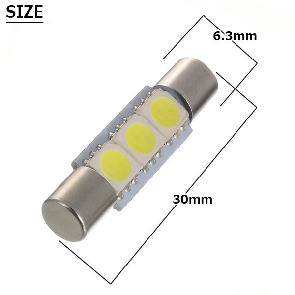 1円 LED バニティランプ T6.3×30mm 3chip SMD 3連 ルーム球 ラゲッジランプ ルームランプ ホワイト 10個セット ...