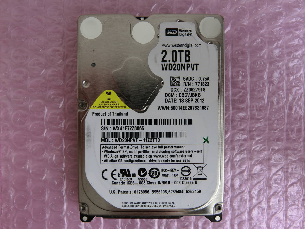 WESTERN DIGITAL WD20NPVT 2TB 15mm Intellipower 使用163時間(500GB～)｜売買された ...