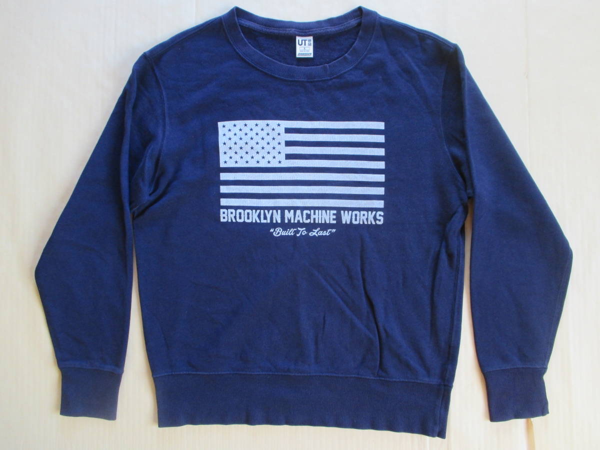 UNIQLO UT BROOKLYN MACHINE WORKS 星条旗 ロゴ プリント スウェット 紺 S 身幅51cm ユニクロ アメリカ ...