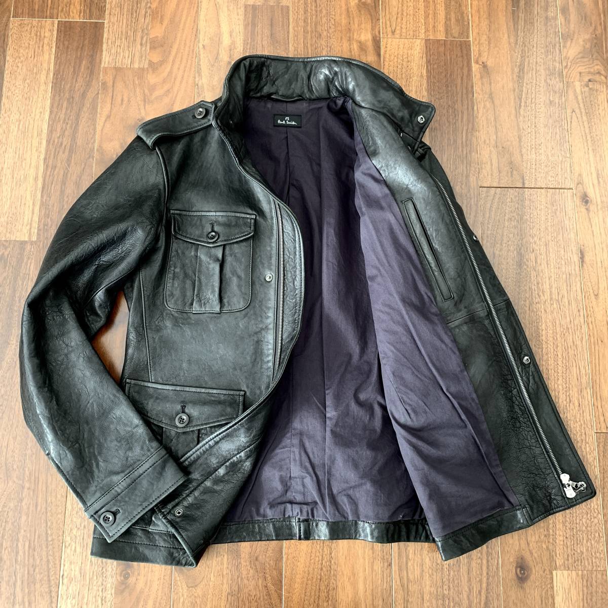 E03 PS ポールスミス 群を抜く雰囲気 PS Paul Smith M-65 上質 ラムレザー 羊革 テーラード ジャケット ブルゾン M ブラック 黒色 秋冬(Mサイズ)｜売買された ...