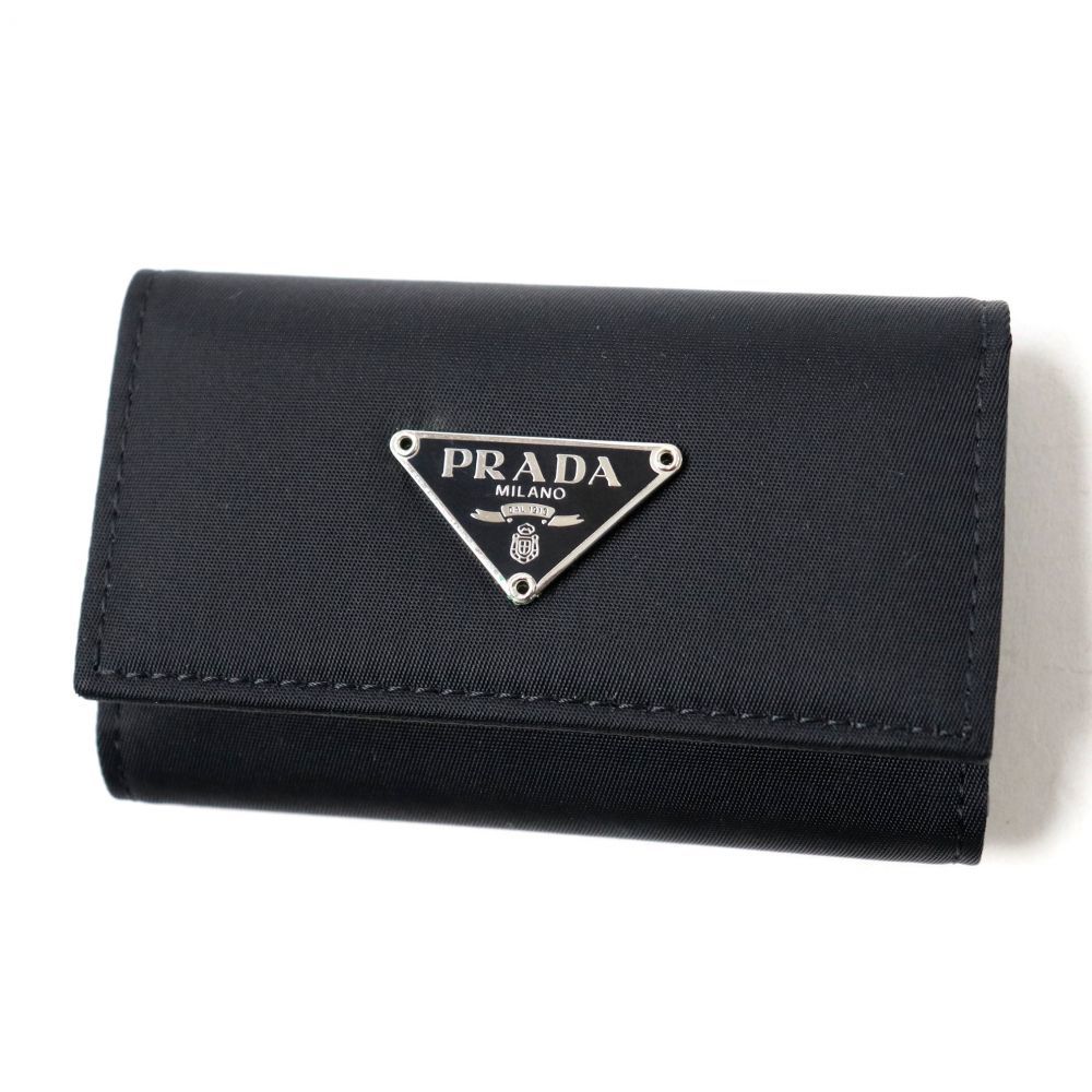 PRADA プラダ M222 三角ロゴプレート付 TESSUTO テスート 6連 キーケース／キーホルダー NERO ブラック 伊製 箱 ...
