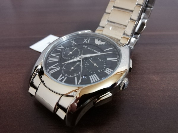 1円スタート EMPORIOARMANIエンポリオアルマーニ腕時計シルバー銀AR11083高級黒クォーツ男メンズ紳士ビジネスクロノグラフ箱付き ...