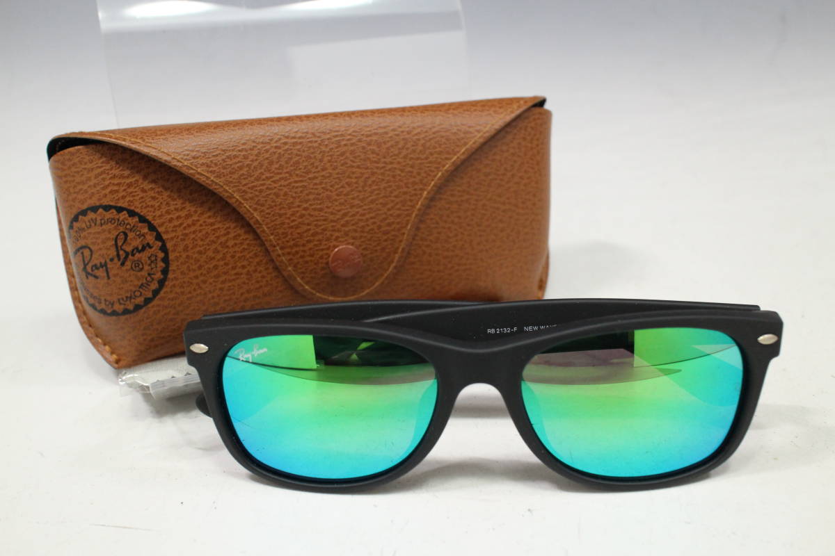 1円 レイバン/Ray-Ban本物 サングラス/RB2132-F/NEW WAYFARER/ラバーフレーム/ブラック/ミラーレンズ A627M ...