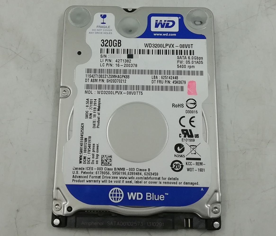 WesternDigital WDC WD3200LPVX-08V0TT5 2.5インチ HDD SATA 320GB 5枚セット 使用時間 ...