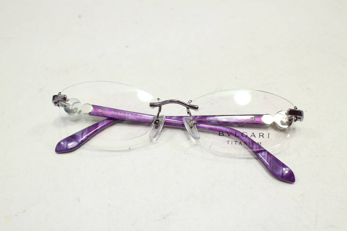 1円〜 ブルガリ本物 メガネフレーム/2138T/リムレス/プラスチックフレーム/TITANIUM/パープル×シルバー/日本製/4072 ...