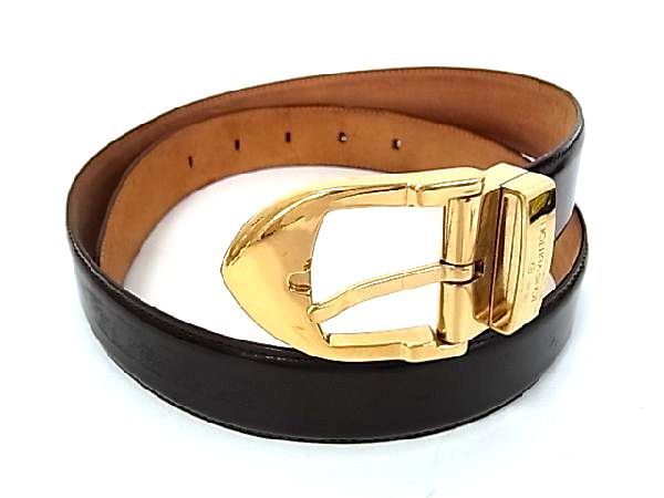 1円 LOUIS VUITTON ルイヴィトン サンチュール クラシック ゴールド金具 ベルト ビジネス 紳士 メンズ ダークブラウン系 ...