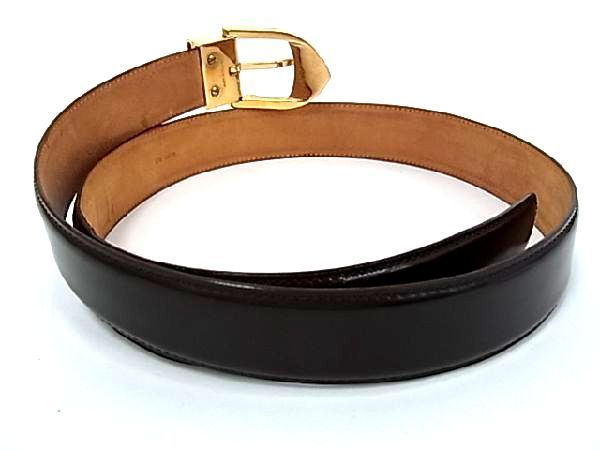 1円 LOUIS VUITTON ルイヴィトン サンチュール クラシック ゴールド金具 ベルト ビジネス 紳士 メンズ ダークブラウン系 ...