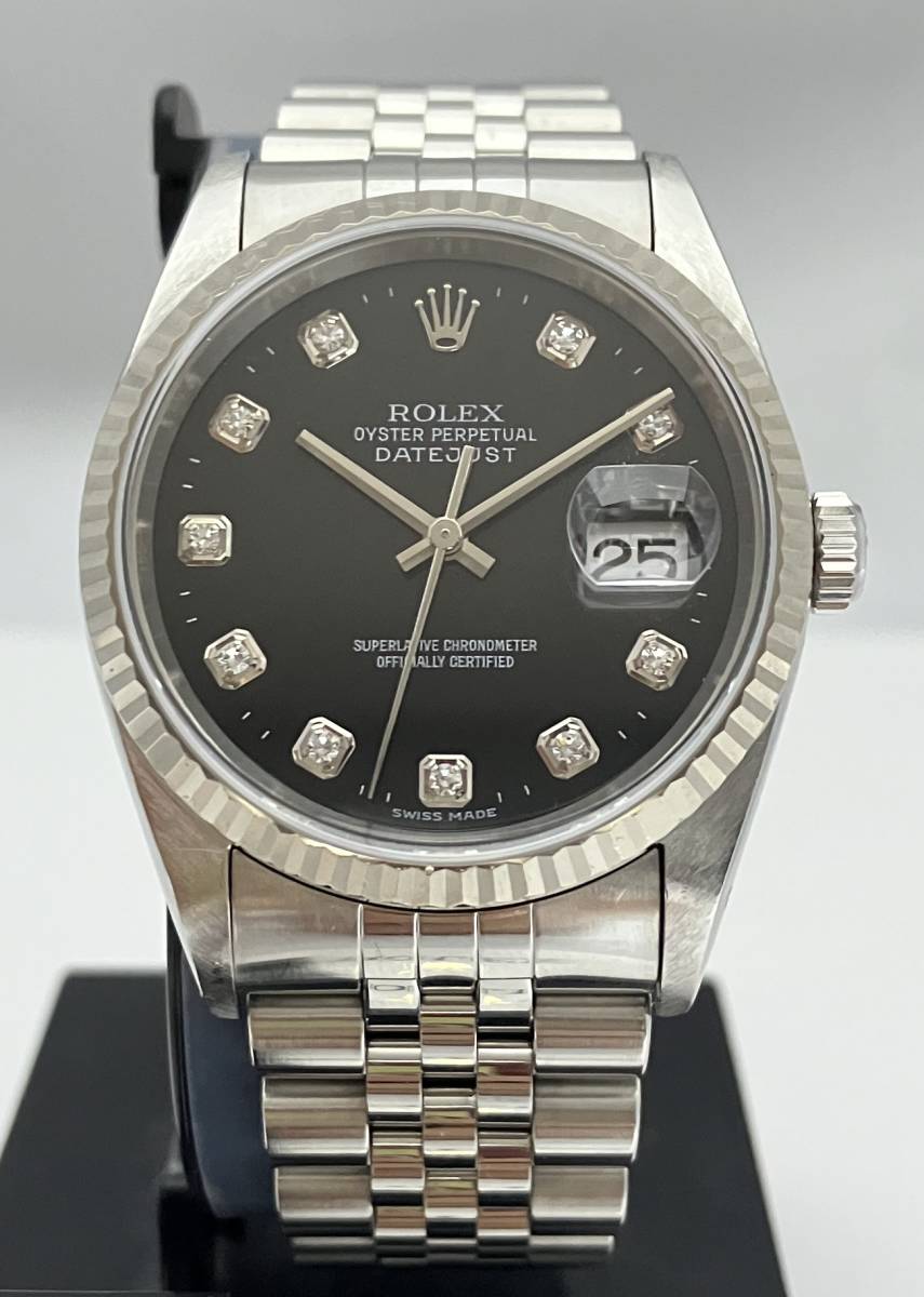 / ROLEX/ロレックス/デイトジャスト DATEJUST /黒文字盤 10PTダイヤ /16234G/Y番 2002年頃製造 /付属品完備(本体)｜売買されたオークション情報、yahooの ...