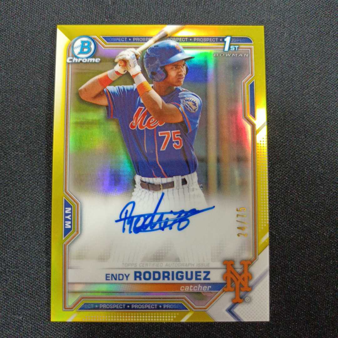 高騰中 イエロー Topps bowman Chrome 2021 1st endy rodriguez Auto サインカード ...