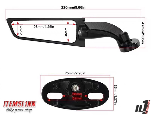LK13-4 可変 スリム ウイング ミラー カウルミラー Z750S ZRX1200S ZZR1200 ER-6F Ninja250R ...