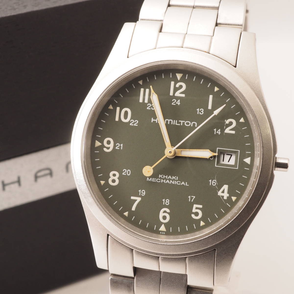 品 ハミルトン カーキ メカニカル H694190 HAMILTON Khaki MECHANICAL 17石 デイト 17石 手巻き カーキ ...
