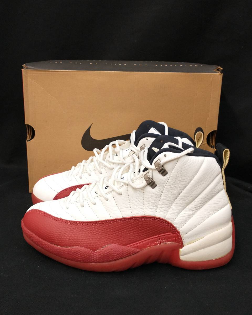 箱付 NIKE AIR JORDAN 12 AJ12 CHERRY チェリー 96年製 スニーカー 27cm 白 赤 ホワイト レッド ...