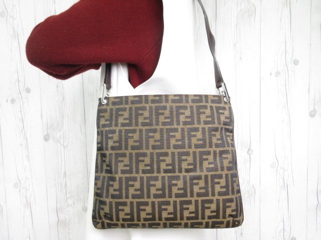 極 同様 FENDI フェンディ ズッカ トートバッグ ショルダーバッグ バッグ ナイロンキャンバス×レザー 茶系 57358(ショルダー ...