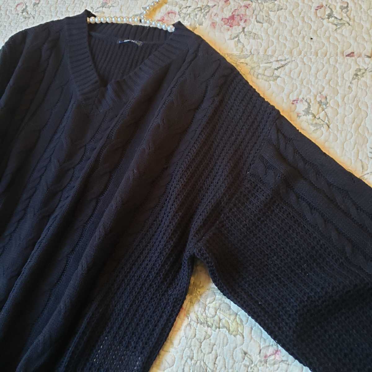 37 4L Vネック ケーブル編みニットセーター黒 大きいサイズ 483005455(XLサイズ以上)｜売買されたオークション情報、yahooの商品情報をアーカイブ公開 - オークファン ...