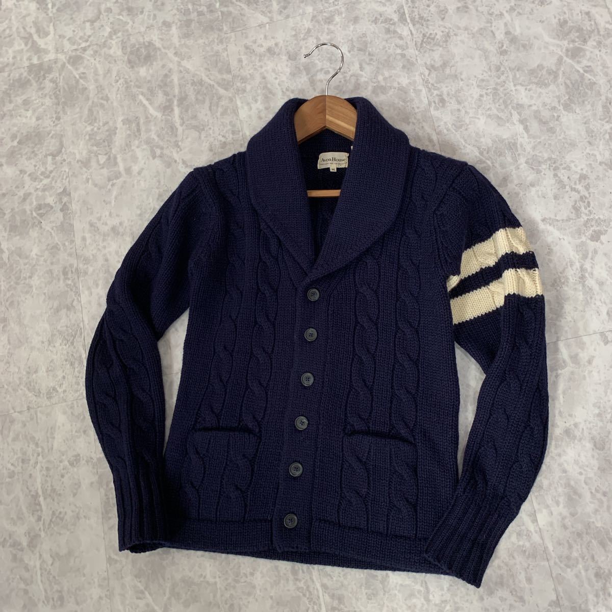 UU1 極上ウール100% '着心地抜群' Avon House エーボンハウス 高品質 WOOL ニット 長袖 ショールカラー カーディガン ...