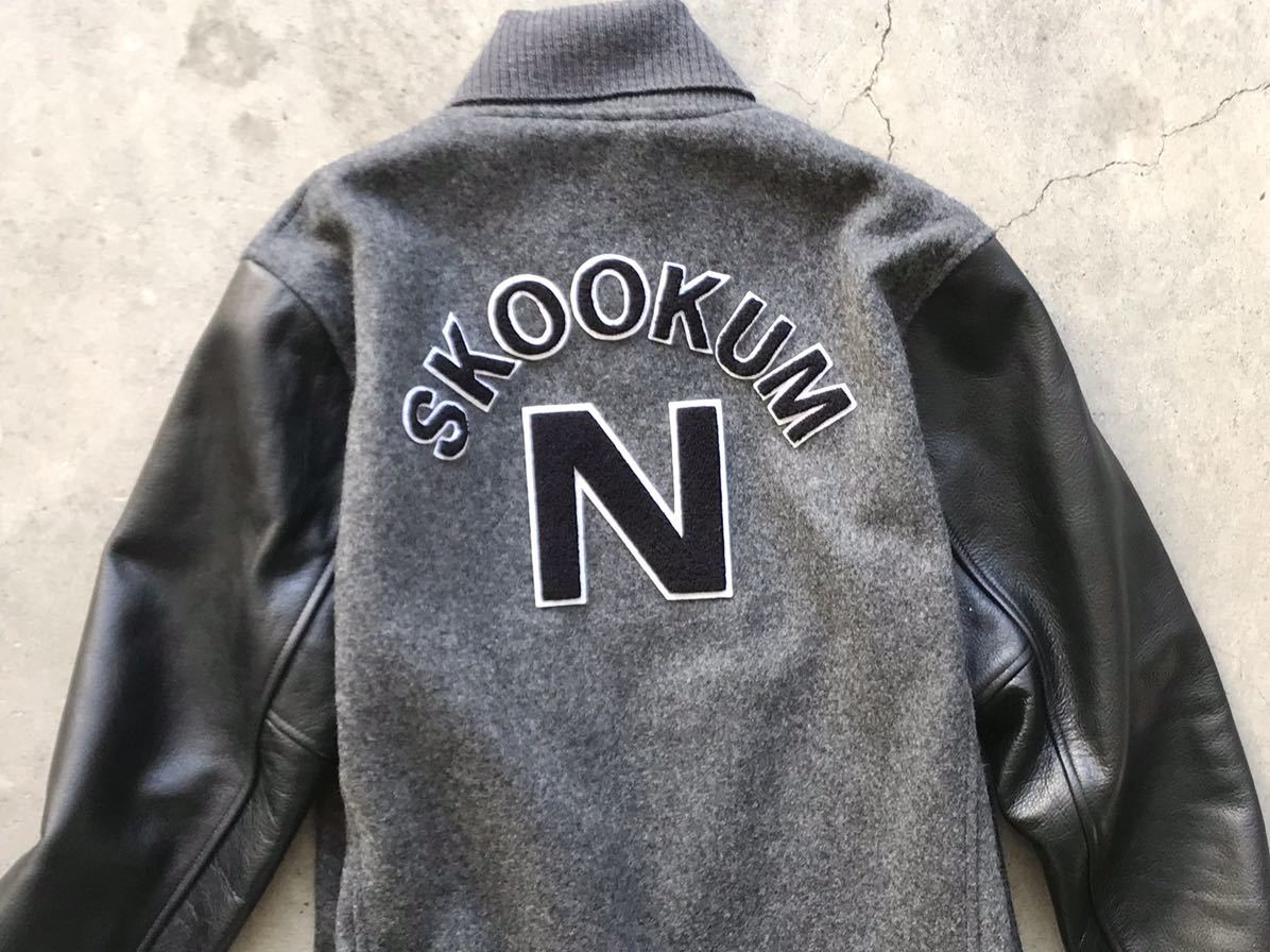 NICOLE別注 SKOOKUM 袖革スタジャン 48 ニコル スクーカム メンズ ブルゾン ファラオジャケット 革ジャン レザー 本革 牛革 ...