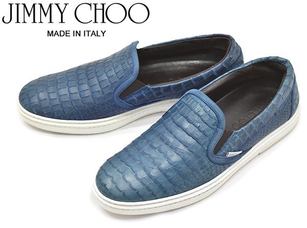 定価7万円 イタリア製 ジミーチゥ JIMMY CHOO GROVE クロコ型押し 極上カーフ 牛革 スリッポン スニーカー 43/28cm ...