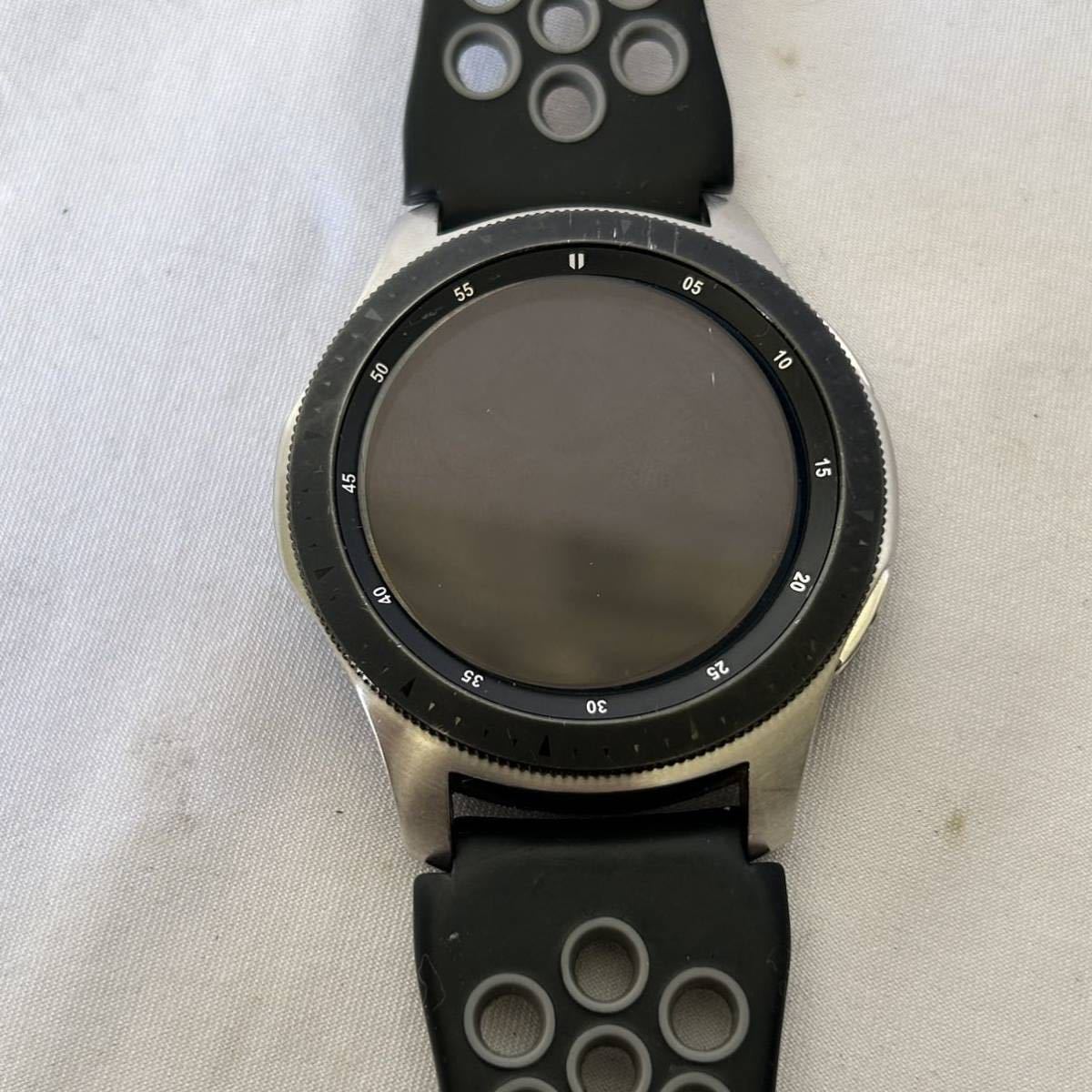 1円スタート SAMSUNG Galaxy Watch SM-R800 シリコンストラップ ブラックxシルバー スマートウォッチ 46mm ...