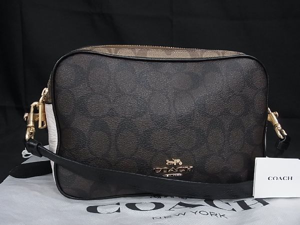 1円 COACH コーチ C1767 シグネチャー PVC×レザー クロスボディ ショルダーバッグ 斜め掛け レディース ブラウン系 ...