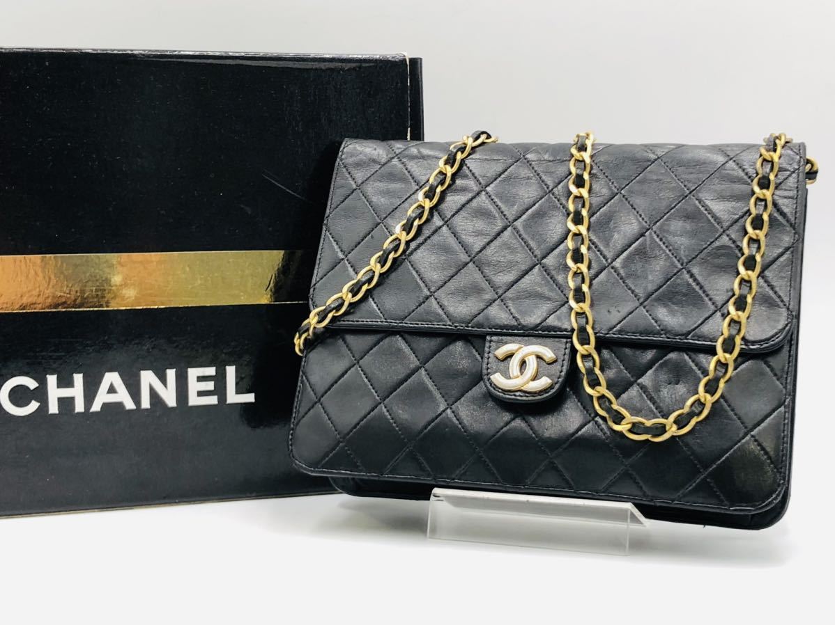 1円 CHANEL シャネル ラムスキン ココマーク マトラッセ チェーンショルダーバッグ プッシュロック シリアル有 ブラック 黒 A429 ...