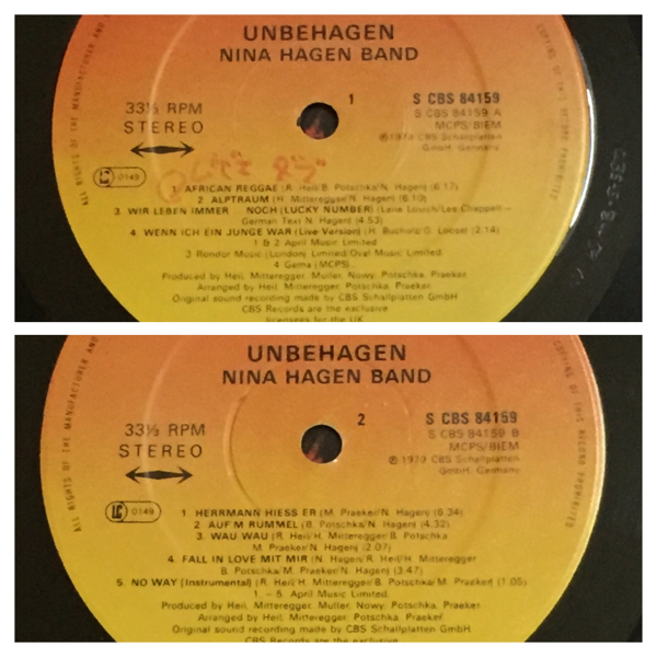 LP Nina Hagen Band - Unbehagen Punk Reggae Dub/New Wave 名盤 African ...