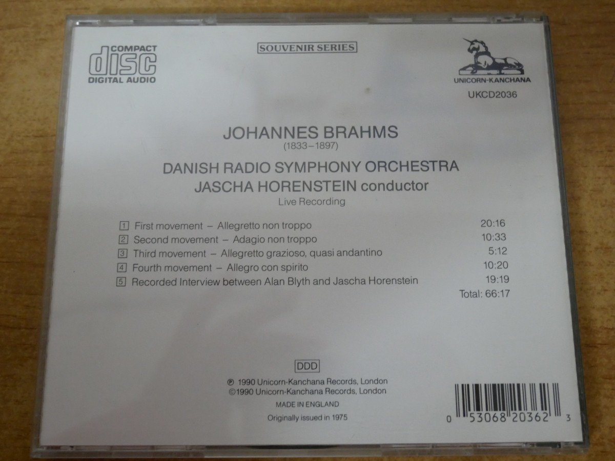 CDk-4055 Johannes Brahms Danish Radio Symphony Orchestra Conducted By Jascha Horenstein ...