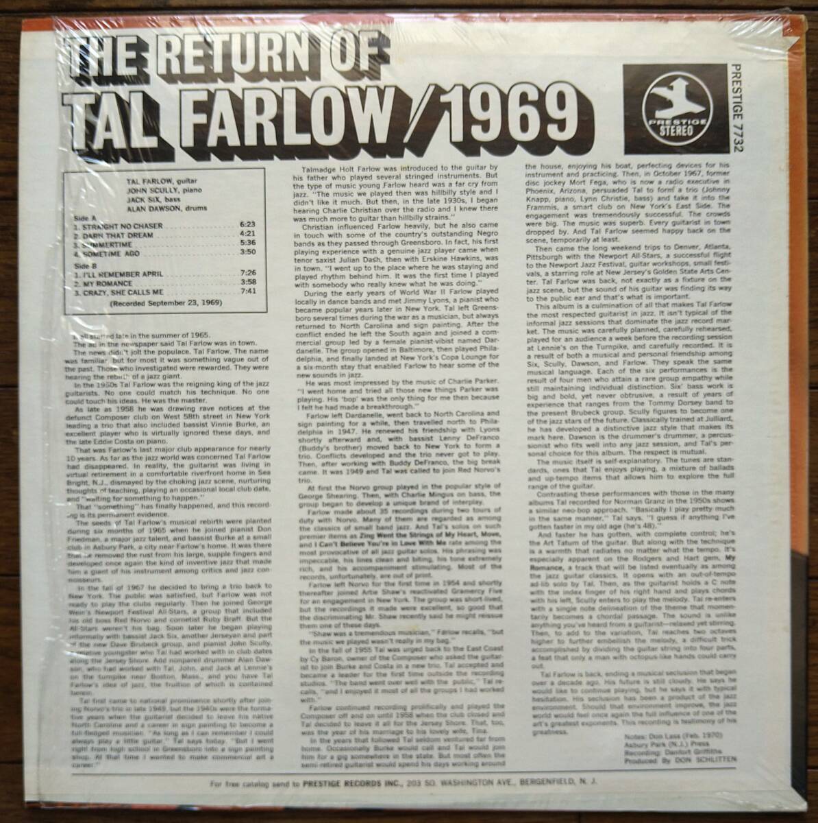 USオリジナル盤 Tal Farlow The Return of Tal Farlow 1969 Prestige 7732 初回DBH刻印 ...
