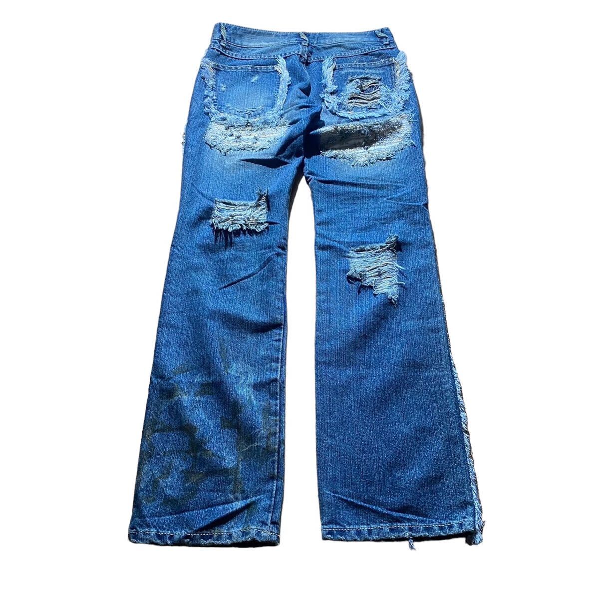 00s japanes label grunge side fringe flare crash denim trousers archive ...