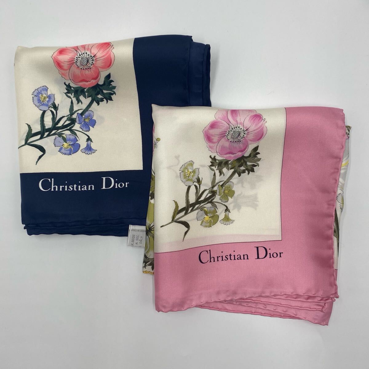 Christian Dior クリスチャン ディオール スカーフ 2点セット フラワー ネイビー ピンク P595(その他)｜売買された ...
