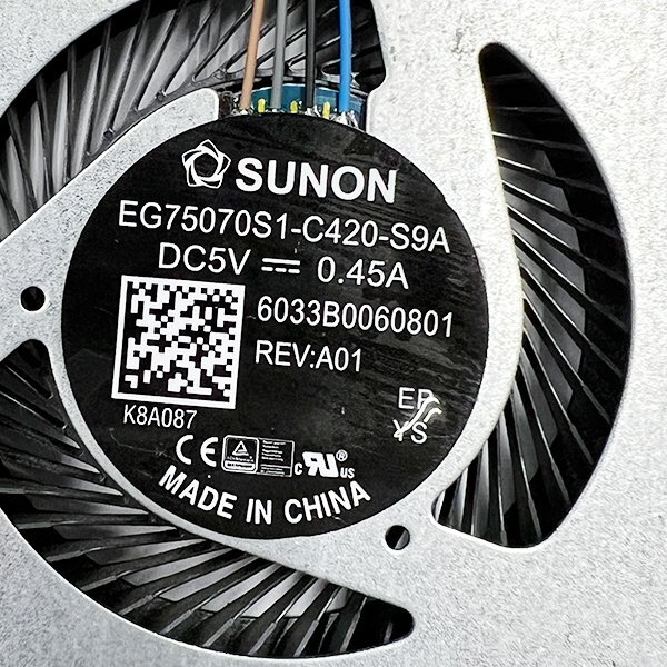 冷却CPUファン ヒートシンク付 SUNON EG75070S1-C420-S9A DC5V 0.45A HP ProBook 650 G4 PCパーツ 修理 部品 YA3291 ...