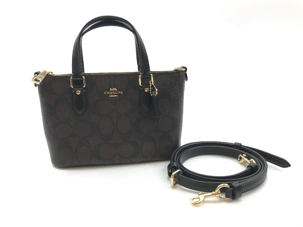 COACH コーチ CH468 シグネチャー ブラック×ブラウン レザー ショルダーバッグ ハンドバッグ 2Way レディース Y06-09 ...