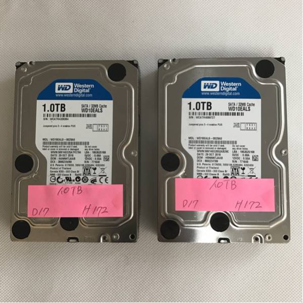 SATA WD10EALS-00Z8A0 3.5インチHDD 1TBx2台 計2TB 使用時間少(1TB～)｜売買されたオークション情報 ...