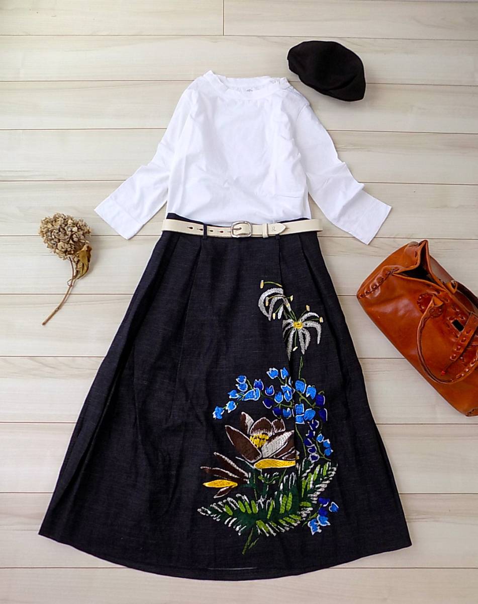 45rpm インディゴギマアロハ 刺繍スカート size2(スカート)｜売買されたオークション情報、yahooの商品情報をアーカイブ公開 - オークファン（aucfan.com）