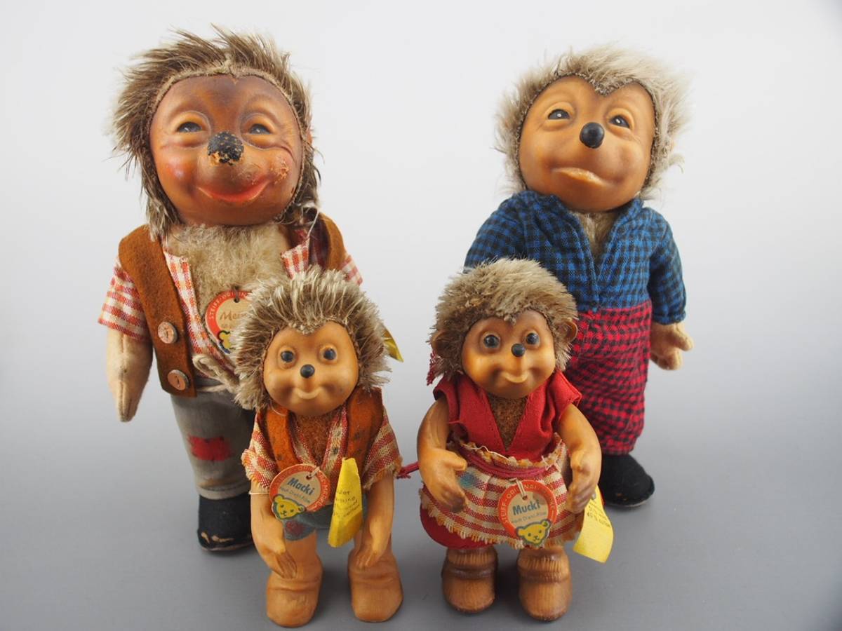 シュタイフ Macki Boy 12cm & Mucki Girl 12cm & Mecki オールID's完品 ハリネズミの家族 3体セット ...