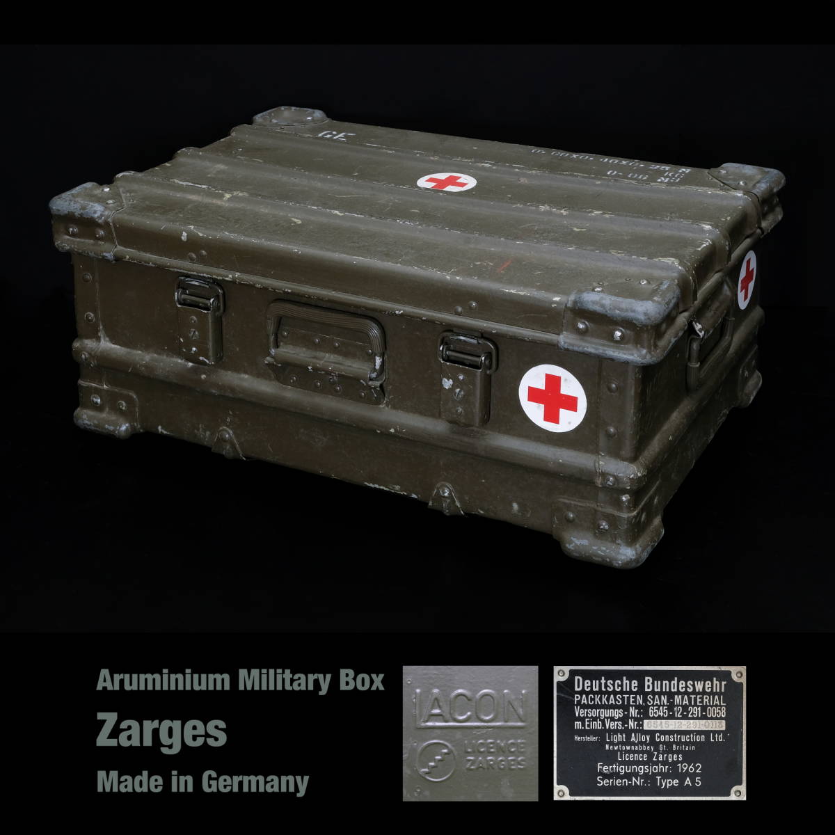 BW ZARGES ドイツ軍アルミ ボックス 1962年 A5 ツァーゲス 可動仕切板付き ミリタリー キャンプ コンテナ ヘビーデューティー ...