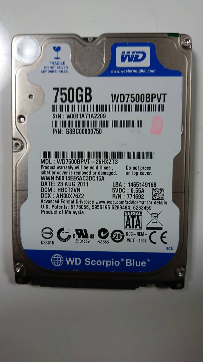 Western Digital WD7500BPVT 750GB 2.5インチ ②(500GB～)｜売買されたオークション情報、yahooの ...