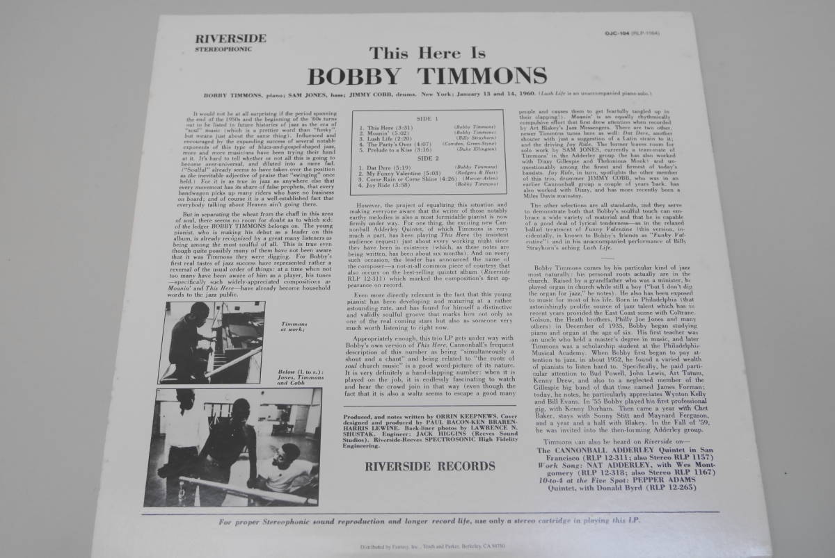 85 BOBBY TIMMONS ボビー ティモンズ This Here Is OJC-104 RLP-1164 RIVERSIDE Jazz ...