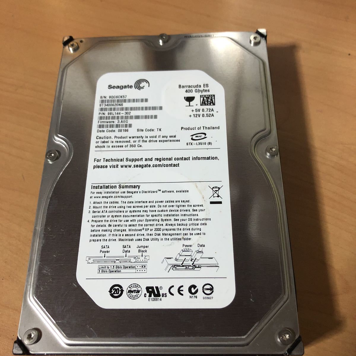 E718: /6444時間 Seagate 内蔵ハードディスクHDD/400GB/ST3400620NS/SATA 接続(300GB～)｜売買されたオークション情報、yahooの商品情報を ...