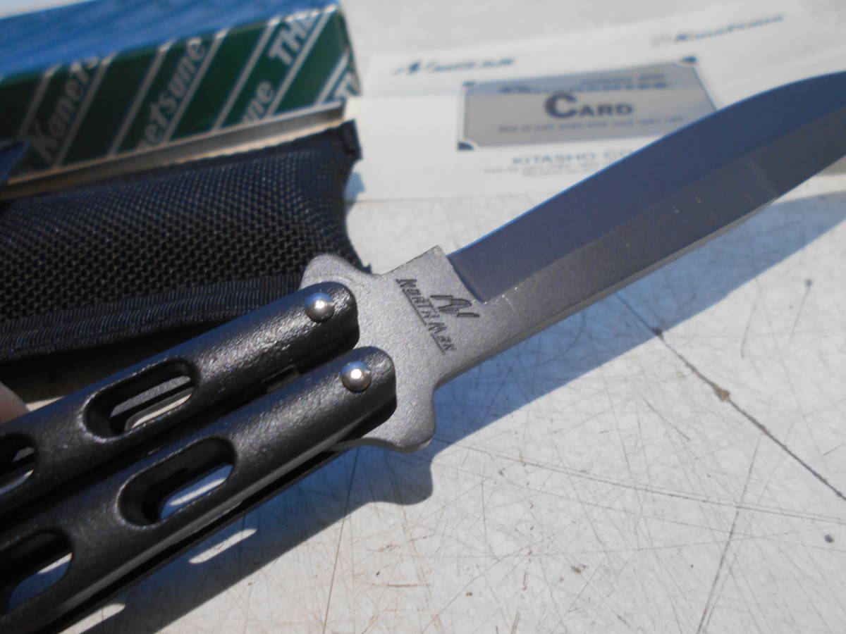 NORTH MAN Kanetsune GUARANTEE CARD BE-42 全長 約23.6cm バタフライ ナイフ ケース付 品 ...